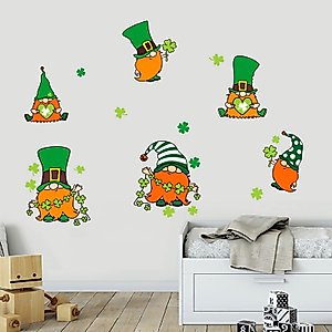 St. Patrick's Day Wall Decals Irish Shamrock Leprechaun Gnome Wall Stickers Removable Art Mural for Kids Room Nursery Bedroom Window Irish Party Supplies Home School Decor