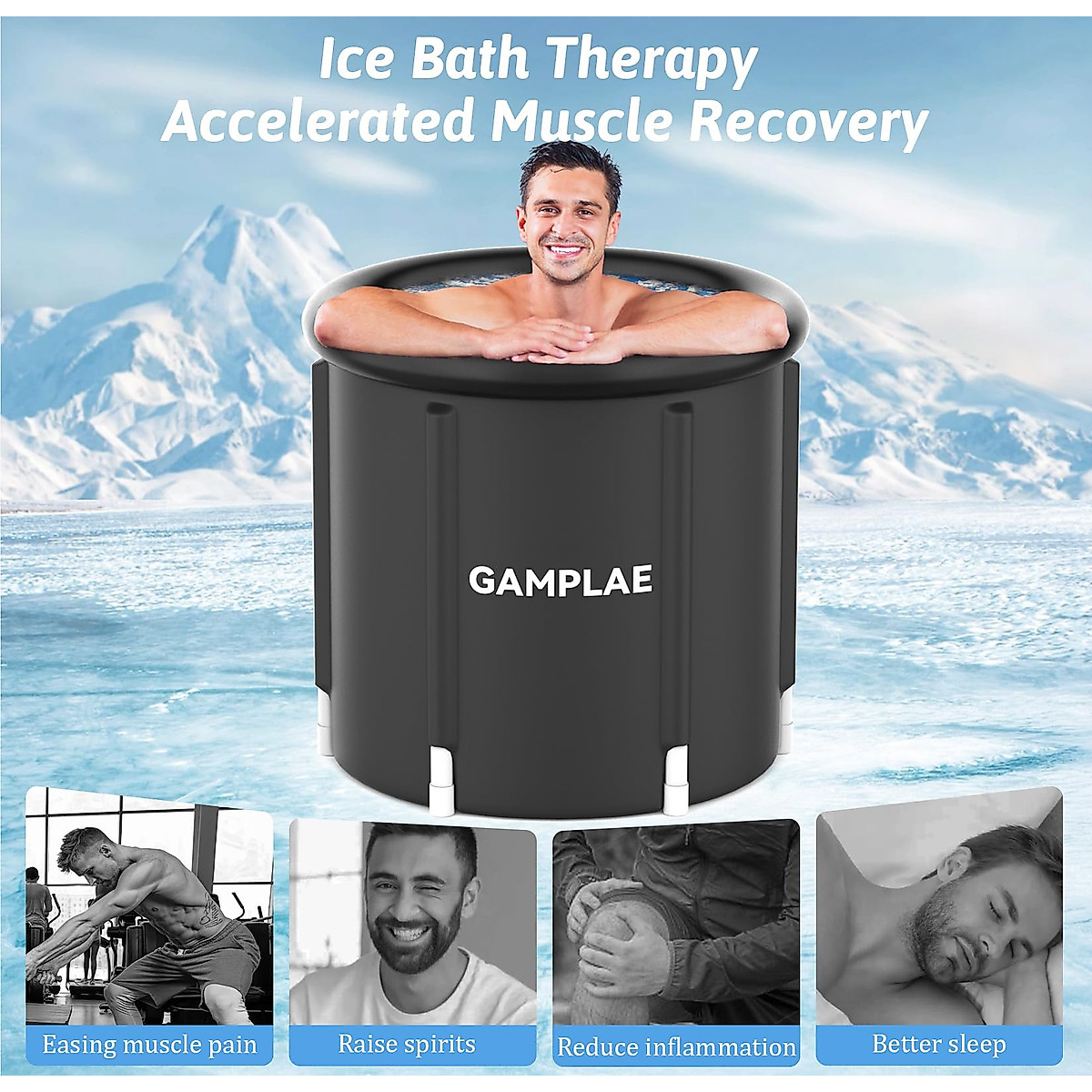 Portable Ice Bath Tub for Athletes Adults, Large 99 Gallons Ice Plunge Tub with Cover, Ice Pod Cold Bath Plunge Tub for Cold Water Therapy and Recovery, Thicken Cold Tub Ice Baths at Home & Outdoor