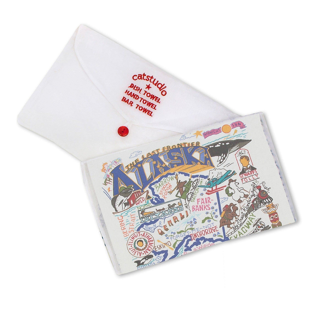 Catstudio Alaska Dish Towel - U.S. State Souvenir Kitchen and Hand Towel with Original Artwork - Perfect Tea Towel for Alaska Lovers, Travel Souvenir