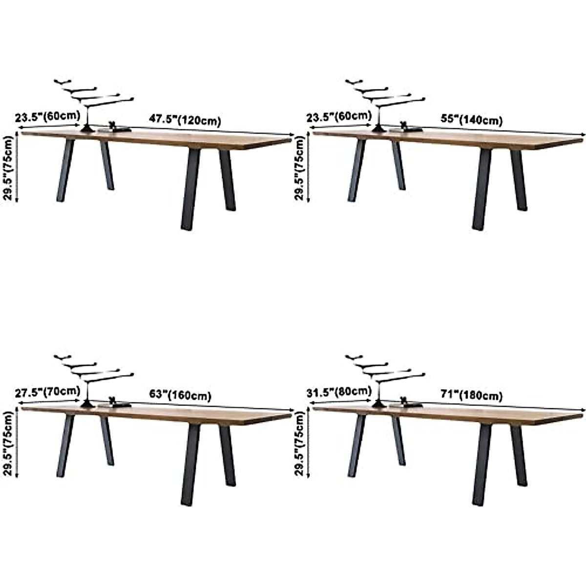 LAKIQ Stylish Rectangle Dining Table Solid Wood Industrial Retro Kitchen Dining Room Table with 4 Metal Legs Conference Table Workbench for Home Office (70.9" L x 31.5" W x 29.5" H)