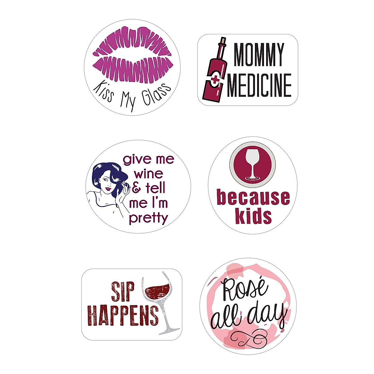 Twerp Funny Wine Glass Markers | Stickers for Stemless Wine Glasses | Set of 12 Static Cling, REUSABLE Stickers | Funny Wine Party Supplies | Great Alternative to Wine Charms