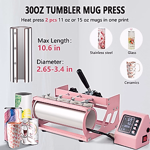 Leomru 8 in 1 Heat Press Machine 15x15 Inch, Heat Press Machine for T Shirts Hat Cap Mug Plate 360° Swing Away, Sublimation Heat Press Heat Transfer Machine W/ 30OZ Tumbler Press Pink