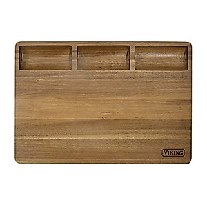Viking Culinary Reversible Butcher Block Prep and Carving Board, 20 Inch, Includes 3 Built-In Compartments & Juice Groove, Crafted from Acacia Wood