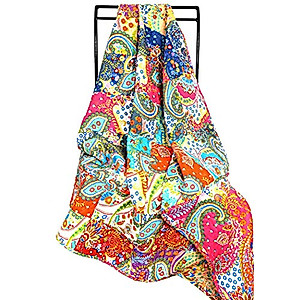SHIRANYA Unisex Reversible Blanket - Paisely Print Cotton Patch Work Soft Throw Blanket for All Seasons - Multicolor - 50"x60"