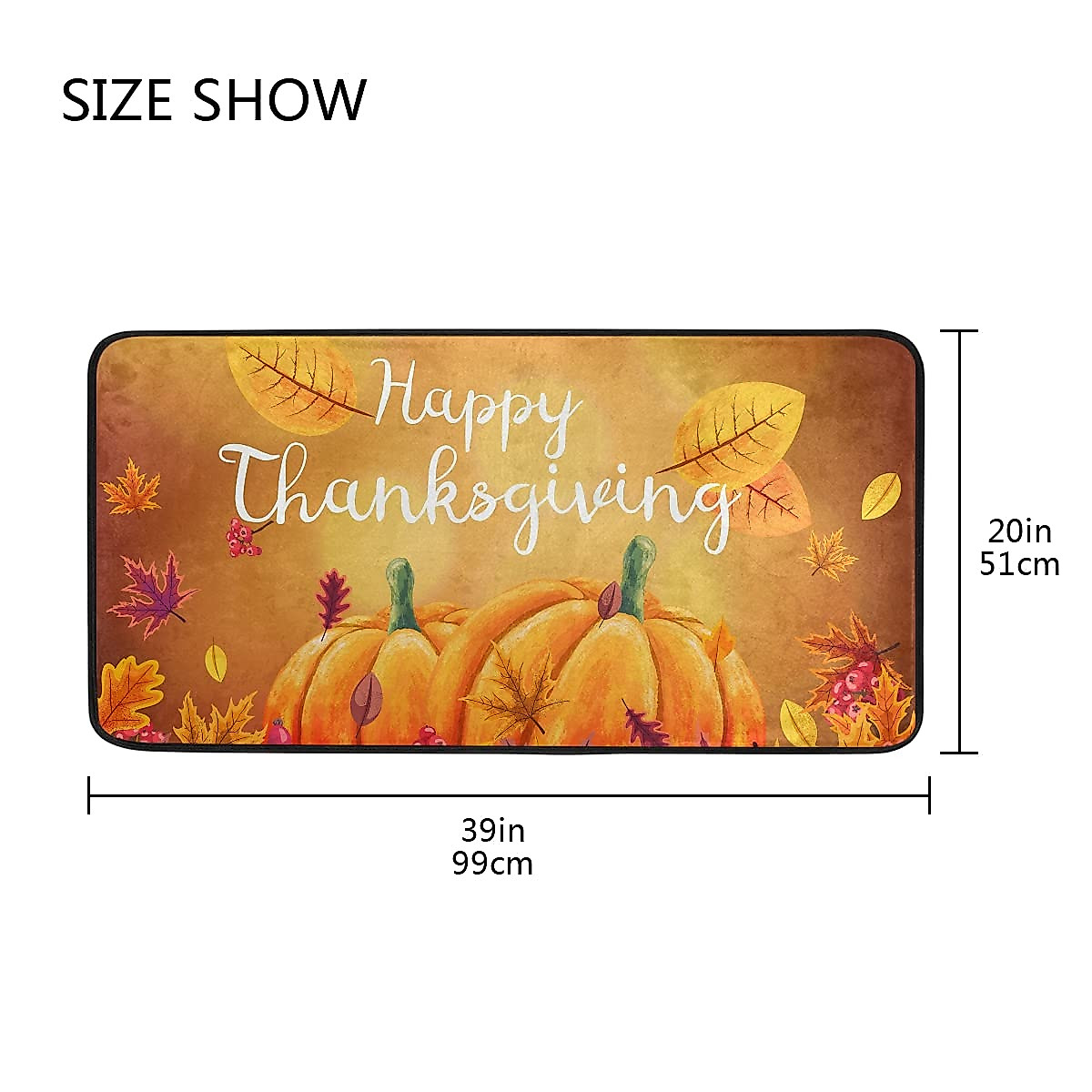Kitchen Rug Happy Thanksgiving Background with Stylized Autumn Leaves and Pumpkin Door Mat Bath Rug Home Decor Floor Mat Non-Slip Carpet for Kitchen Living Bedroom 39 x 20 Inch