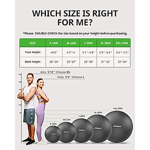 Trideer Extra Thick Yoga Ball Exercise Ball, 5 Sizes Ball Chair, Heavy Duty Swiss Ball for Balance, Stability, Pregnancy, Physical Therapy, Quick Pump Included