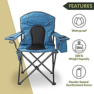 ARROWHEAD OUTDOOR Portable Folding Camping Quad Chair w/ 4-Can Cooler, Cup-Holder, Heavy-Duty Carrying Bag, Padded Armrests, Supports up to 330lbs