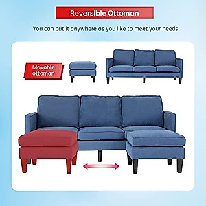 L Shaped Couch sectional Sofa Fabric Sofa Small Sofa Convertible Sofa for Small Living Room, Apartment and Small Space,Navy Blue