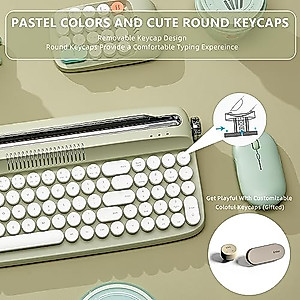 YUNZII Upgraded Wireless Typewriter Keyboard, Retro Keyboard with Integrated Stand, USB-C/Bluetooth Keyboard with Cute Round Keycaps for Multi Device for Win/Mac (B309, Sweet Mint)