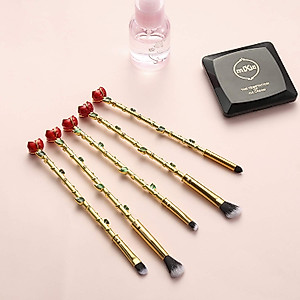 Rose Eye Makeup Brush Set - 5pcs Wand Makeup Brushes with Soft Synthetic Fiber and Metallic Handle for Eyebrow, Eyeshadow, Foundation, Blending and Lips, Great Gift for Sister Girlfriend, Gold