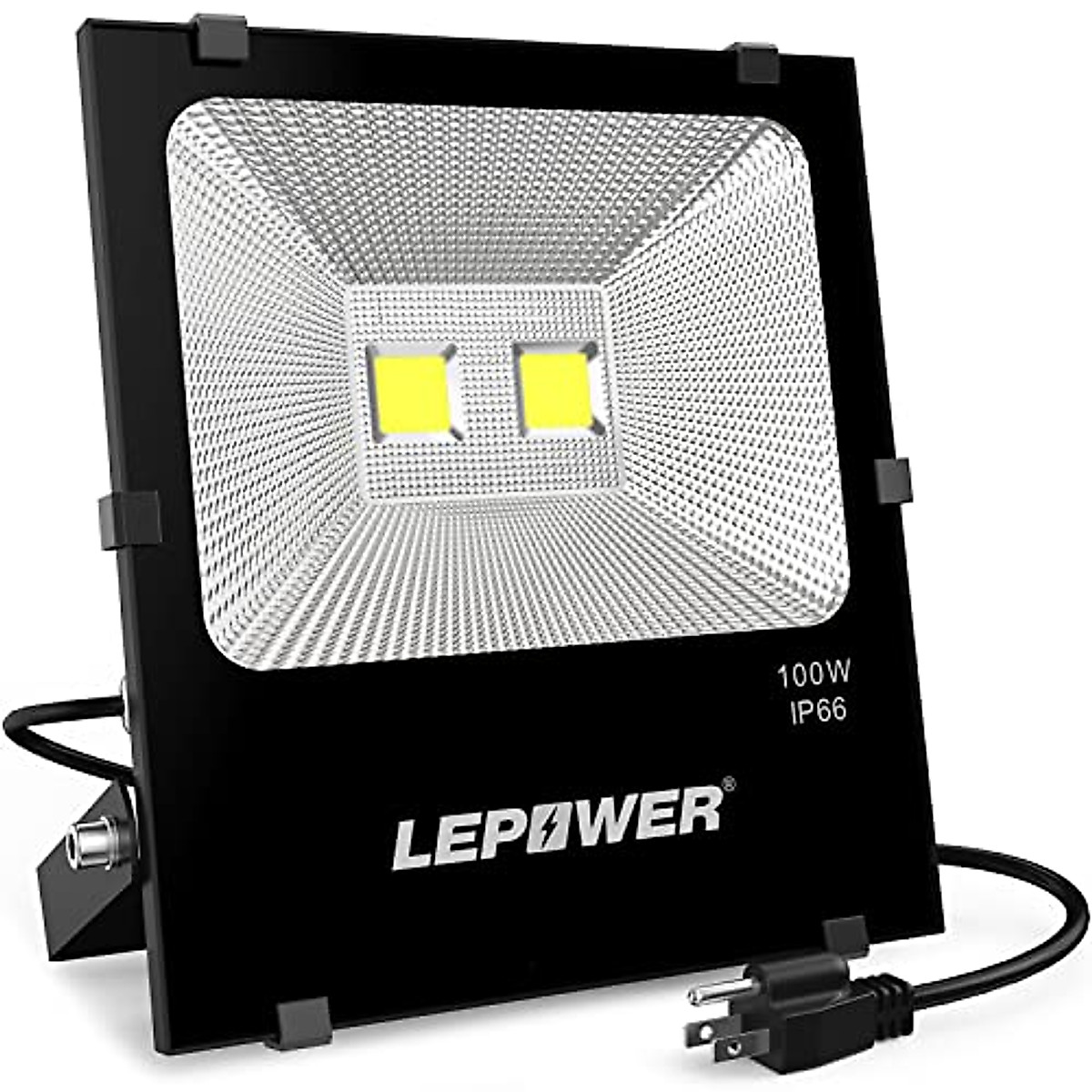 LEPOWER 100W LED Flood Light Outdoor, Plug in Exterior Work Light, 500W Halogen Bulb Equivalent, IP66 Waterproof, 8000LM, 6000K, Outdoor Floodlight Fixture for Backyard, Garden, Garage, Playground