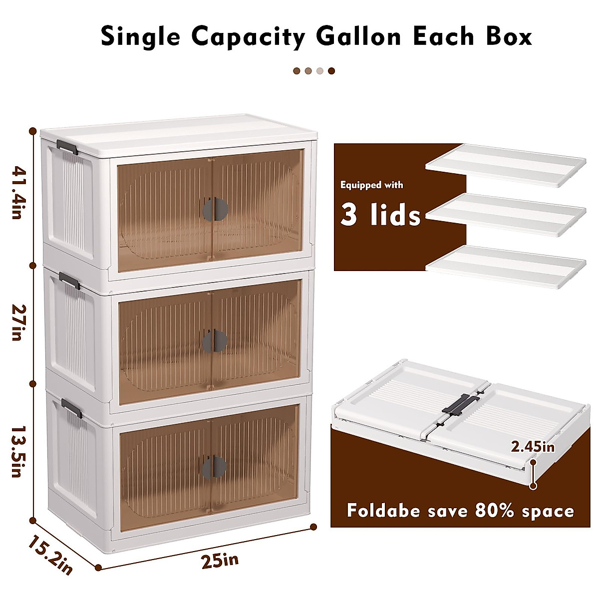 Clear Storage Bin with Lid 3 Pack 【Stackable & Sturdy】Plastic Bins for Storage, Multifunctional Folding Storage Bins for Bedroom, Living Room, Study, Toy Room, Folding Box with Magnetic door