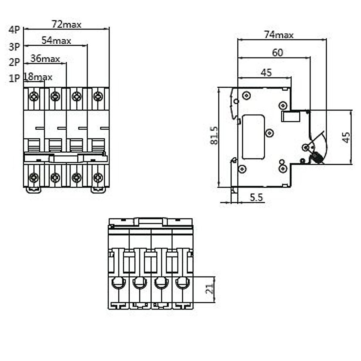 ASI AC Miniature Circuit Breaker - 3 Pole DIN Rail Mount 50 Amp 480 Volt Unit with Shock-Proof Terminations, Trip Curve C, L1, L2, L3 and Neutral Three-Phase Circuits