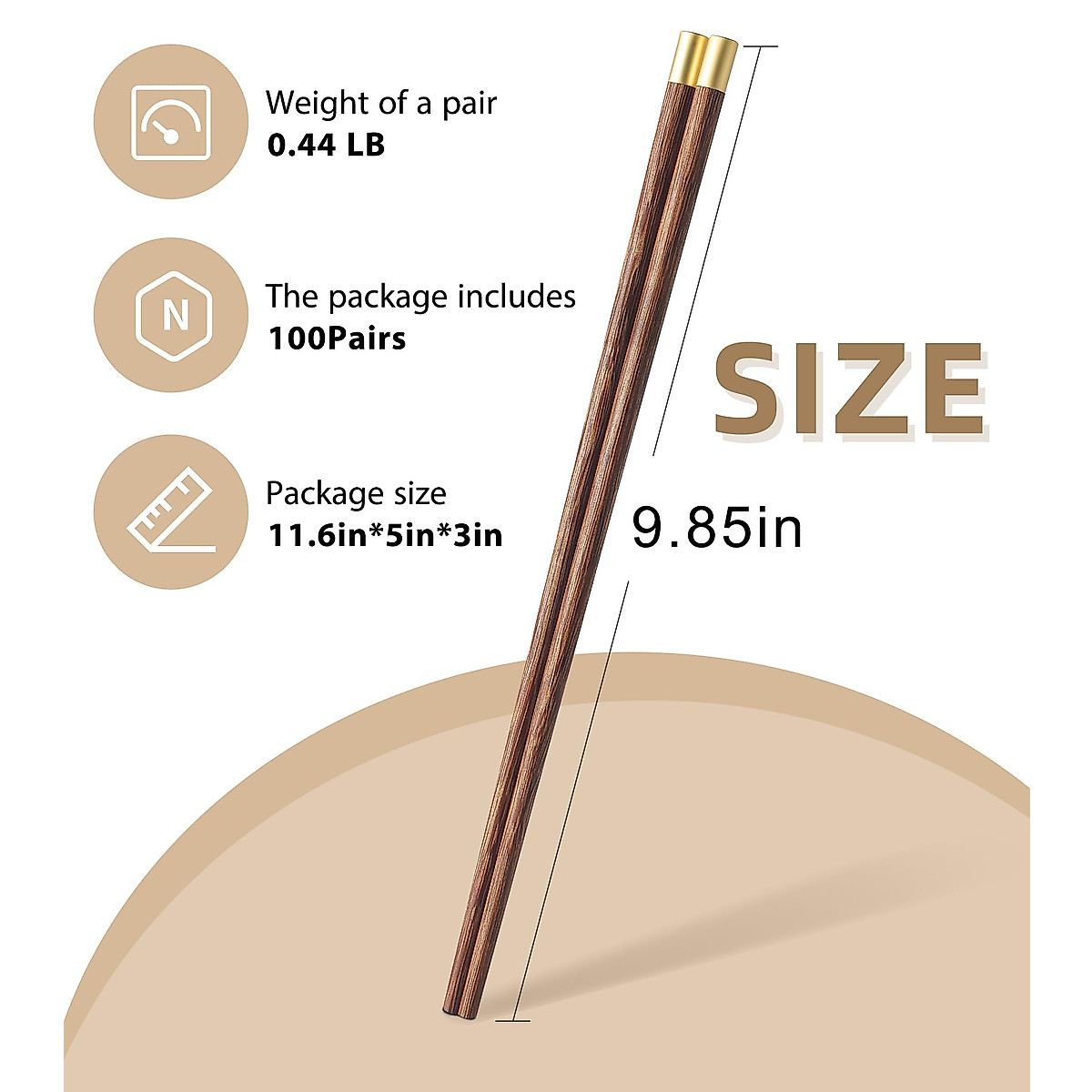 LOROTOCO 100 Pairs Wooden Chopsticks | Reusable | Dishwasher Safe | Bulk | Chinese- （9.84in）
