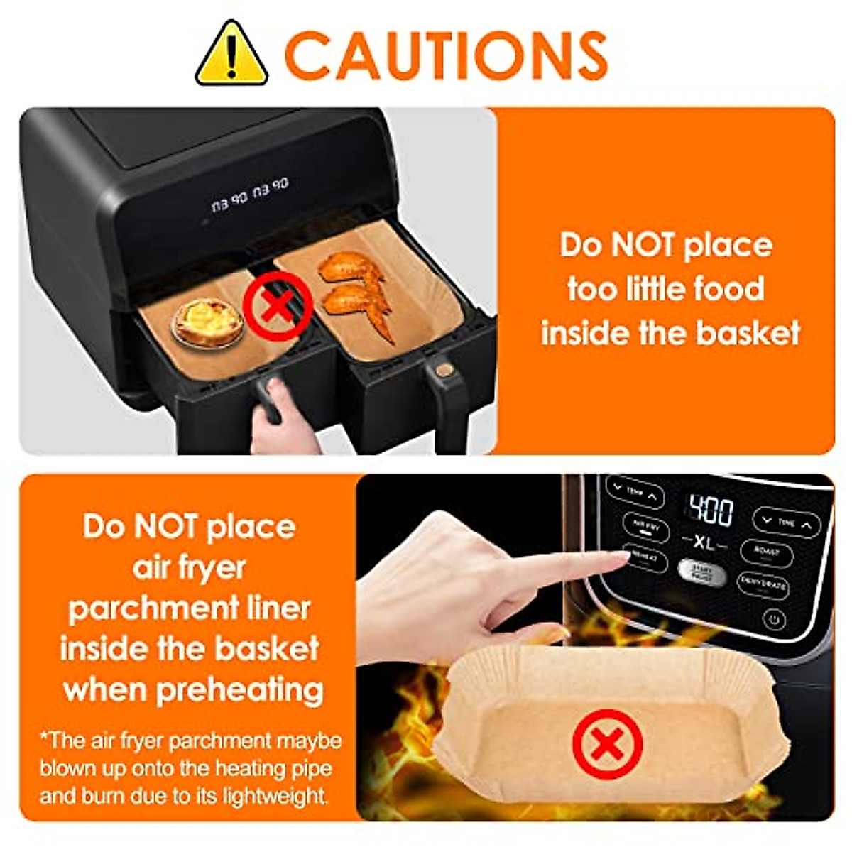 Air Fryer Liners Disposable Rectangular Parchment Paper Liner for Ninja Dual Basket Air Fryer and Other 2-basket Air Fryer, Oilproof Waterproof Non-Stick 8.7”x5.5” Baking Papers 100pcs