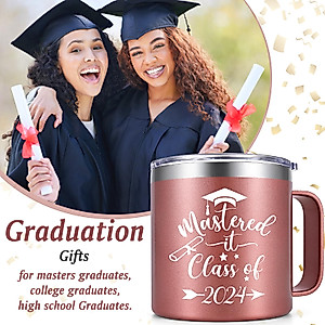 Lifecapido Graduation Gifts, 2024 High School College Masters Degree PHDGraduation Gifts for Her Daughter Niece Friends, Mastered It Class of 2024 Insulated Coffee Mug with Spoon (14 oz, Rose Gold)