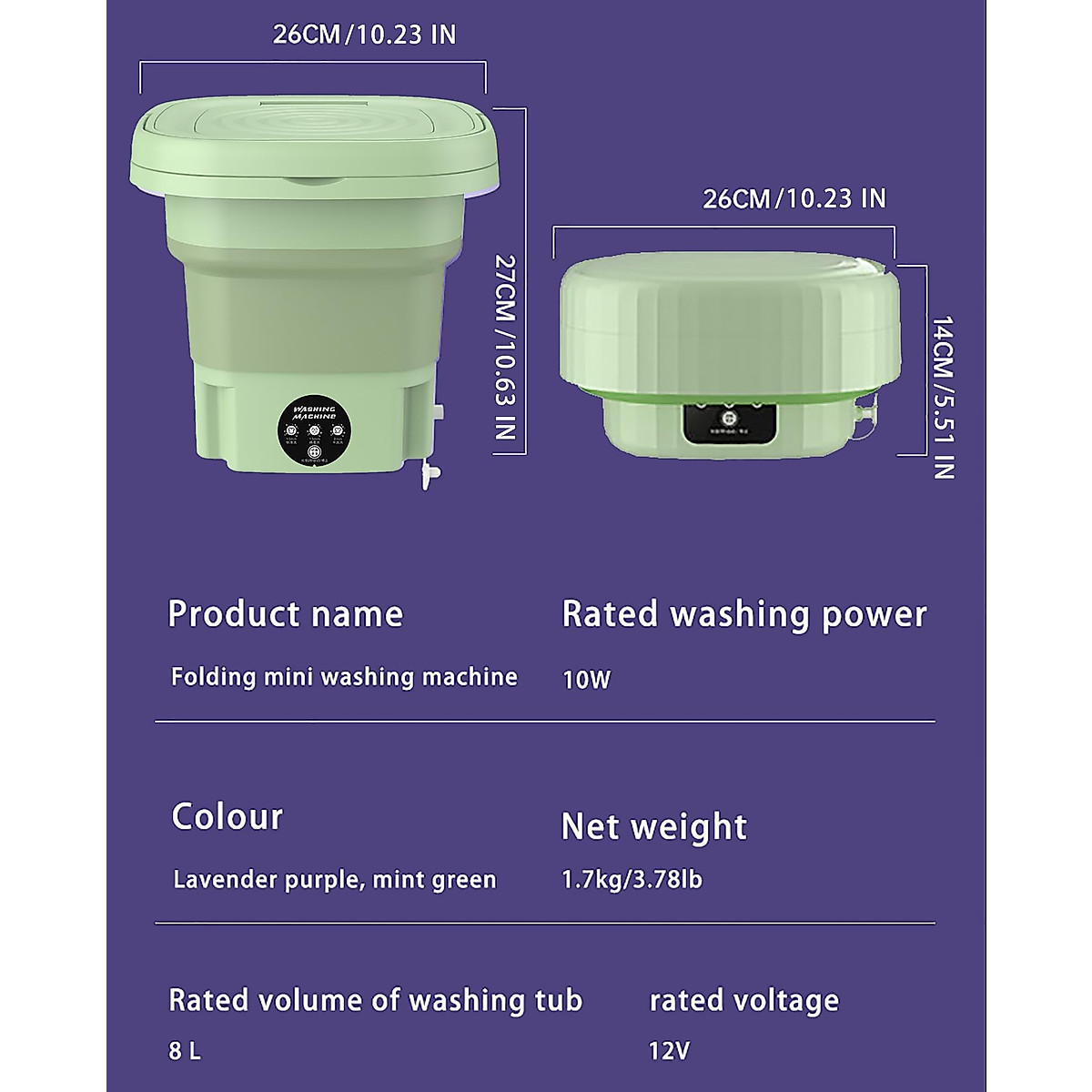 AFGSsm 8L Portable Washing Machine, Portable washer, mini washer with Soft Spin Dry for Apartments, Dormitories, Camping,RV(Green)