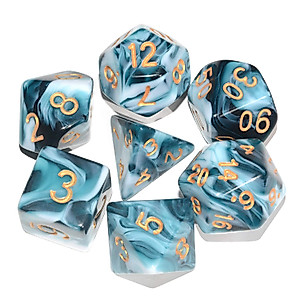 DND Dice 7Pieces, Teal Blue and White Mixed Polyhedral DND Dice for RPG MTG Table Game Dice