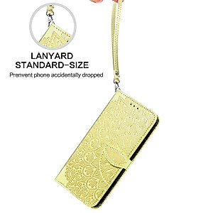 ONV Wallet Case Compatible with Samsung Galaxy S9 Plus -Solid Color Emboss Feather Flip Phone Case with Strap Card Slot Magnet Leather Shell Flip Stand Cover for Samsung Galaxy S9 Plus [MZY] -Yellow