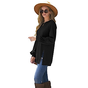 WIHOLL Womens Tops Dressy Casual Long Sleeve Black Crewneck Sweatshirt Lightweight XL