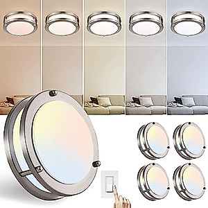 TUUANA 4-Pack LED Ceiling Light Fixtures, 20W 7in Flush Mount Ceiling Lights 2700K/3000K/4000K/5000K/6500K Adjustable, Super Bright Dimmable Ceiling Lamps for Bedroom Bathroom Hallway, Brush Nickel