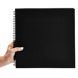 Paper Junkie Hardcover Scrapbook - Blank Wedding Guest Book, DIY Photo Album, Black Spiral Bound Cardboard Cover Sketchbook for Kids Craft, Diary Journal - Square - 40 Sheets - 12x12