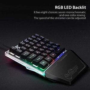 One Handed Keyboard, Jancal RGB Gaming Single-Handed Keyboard with 35 Keys for PS4/Xbox/PC, Portable Mini Left Hand Keypad RGB Backlit/Macro Definition, Wired USB Mobile Game Half Keypad