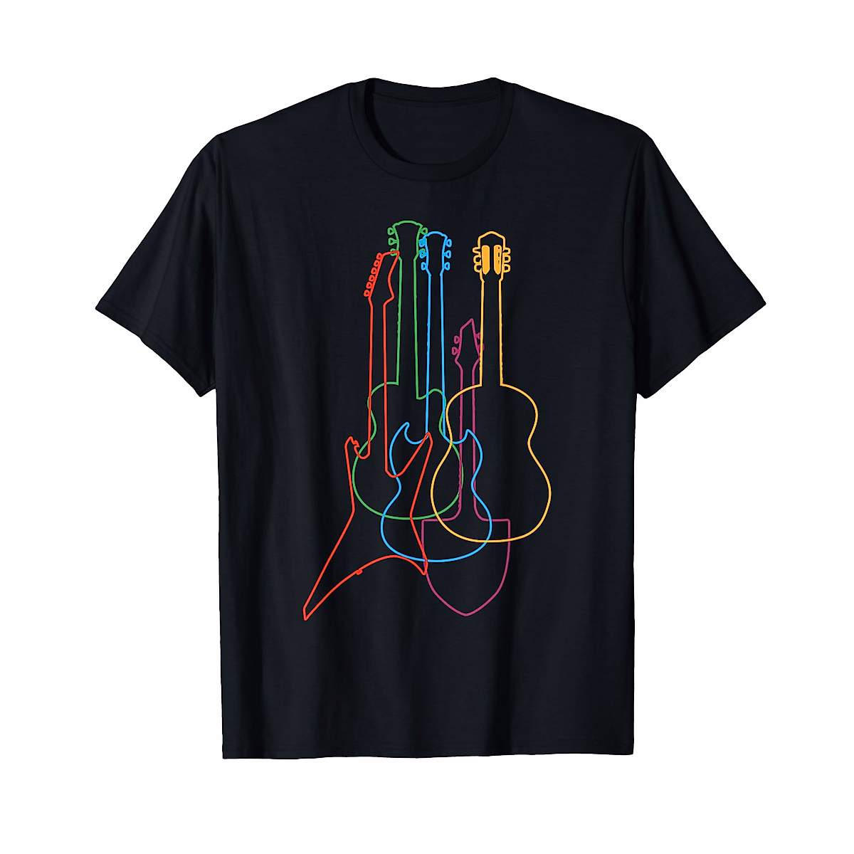 UAB KIDKIS Colored Guitars Electric Acoustic Classical Gift T-Shirt - Black - S - Unisex - Short Sleeve - T-Shirt - Guitar Design - Birthday - Music Lovers