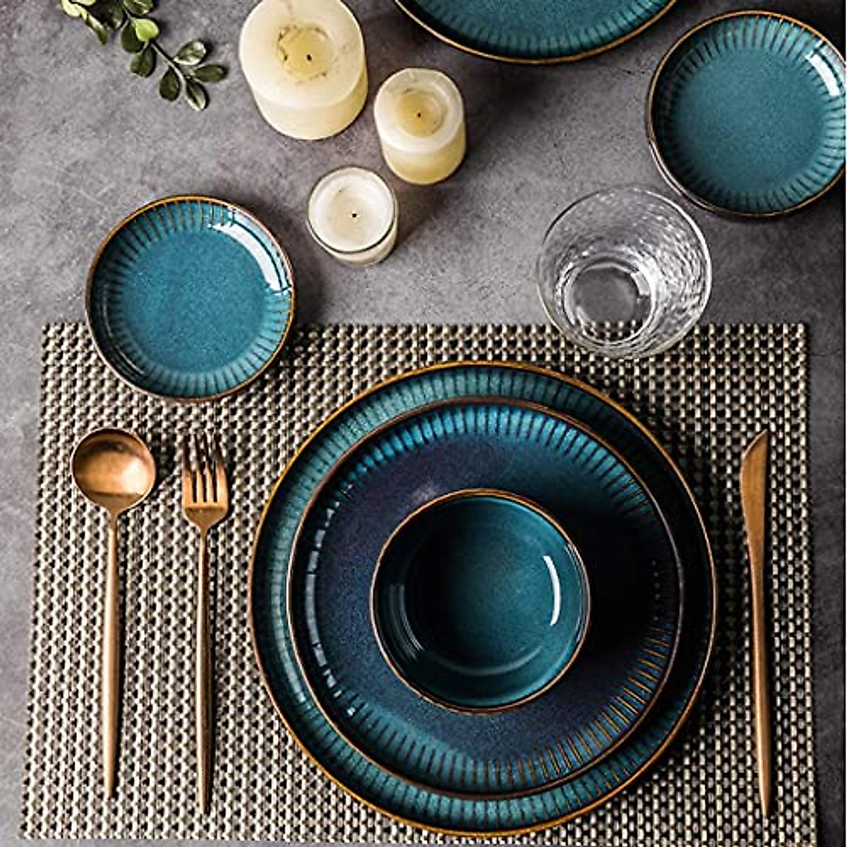 Porcelain Dinner Set Ceramics Dinner Sets Ceramics Dinner Sets, Bowl/Spoon/Plate Light American Style Starlight Series Dinnerware Set 28 Pieces - Family Party and Kitchen Restaurant