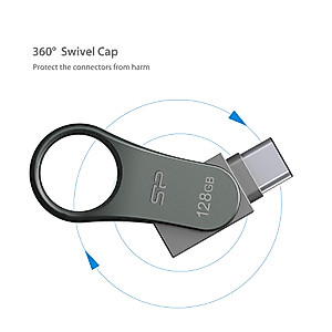 Silicon Power C80 64GB Flash Drive Type C Swivel Dual Flash Drive (USB-A 3.0 / USB-C) Ready for Smartphones, Tablets and New MacBook (SP064GBUC3C80V1S)