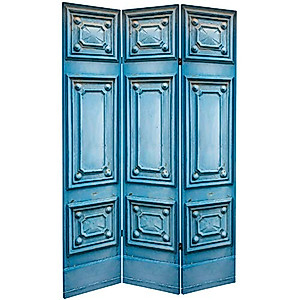 ORIENTAL Furniture 6 ft. Tall Double Sided Fancy Door Panel Canvas Room Divider, Blue/Red