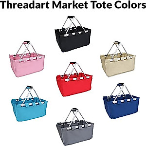 Threadart Large Collapsible Market Basket - Pink | Aluminum Frame | Polyester Fabric | Convenient Fold Flat Design |Reusable Space-Saving Shopping Tote, Gift Basket, Beach Basket, Picnic Basket