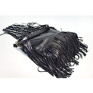 Teanea Fringe Tote Handbag PU Leather Hobo Bag Tassel Crossbody Shoulder Bag for Women, Black