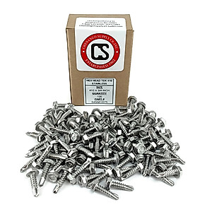 Stainless #10 X 3/4" Tek Screw (100 pcs)) Hex Washer Head Self Drilling Sheet Metal Tek Screws with Drill Point, 410 Stainless Steel, Self Driller, 100 Pieces