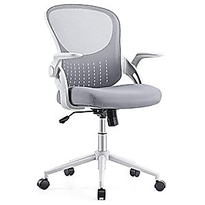 Office Chair - Ergonomic Flip-up Arm Home Office Computer Swivel Desk Chair with Wide Seat, Thickened Seat Cushion, Widened Backrest, Storage Back Basket, Lumbar Support