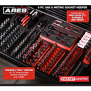 ARES 60178 – 8-Piece Metric & SAE Socket Keeper/Organizer Tray Set – Black & Green Socket Holders - Store 176 Standard & Deep Sockets - Socket Posts Feature High Visibility Markings