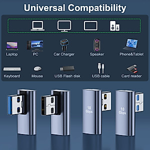 DuHeSin 4 Pack USB 3.1 90 Degree Adapter,【2*Left Angle】&【2*Right Angle】 USB A Male to Female Adapter for PC, Laptop, USB A Car Charger, Power Bank and Most USB Devices