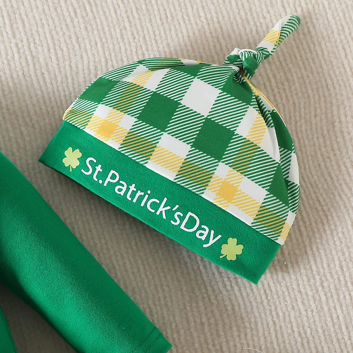 flower frail Infant Baby Boy My first St Patricks Day Outfit Newborn Green Bow Tie Romper Irish Clover Pant Set and Hat 3-6M