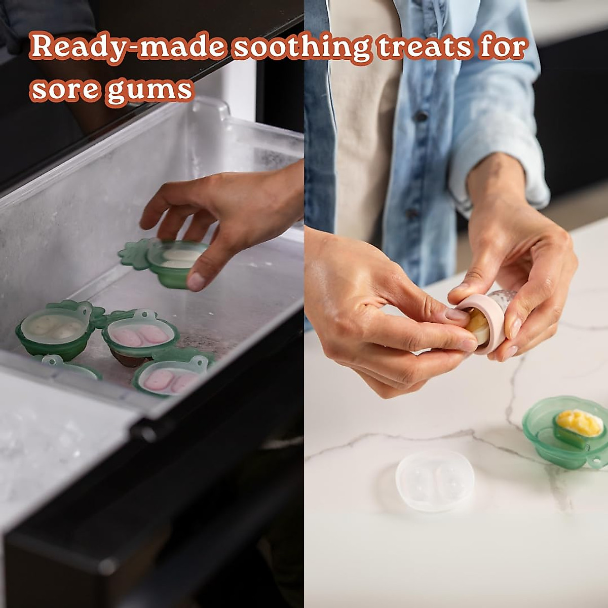 Haakaa Freeze-N-Feed Mini Combo with Silicone Food Feeder & Silicone Mini Nibble Tray|Baby Solid Food Self Feeder|Breastmilk Popsicle Mold Storage & Feeder for Soothing Baby Gums 1 PK