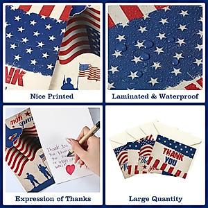 Pasimy 120 Sets Patriotic Thank You Cards with White Envelopes 2024 Upgrade 4th of July Cards American Flag Greeting Cards Bulk Note Cards for Veterans Memorial Independence Day Party Favor Gifts