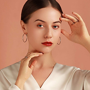 Rugewelry 925 Sterling Silver Hoop Earrings,18K White Gold Plated Polished Rounded Hoop Earrings For Women