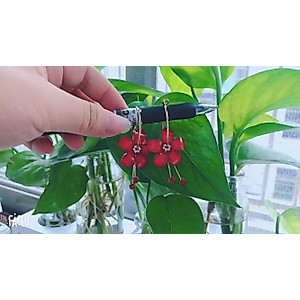 Romantic Crystal Acrylic Rose Flower Earrings Five Leaves Exaggerated Round Hoop long Tassel Earring for Women Jewelry (Red) (Red)