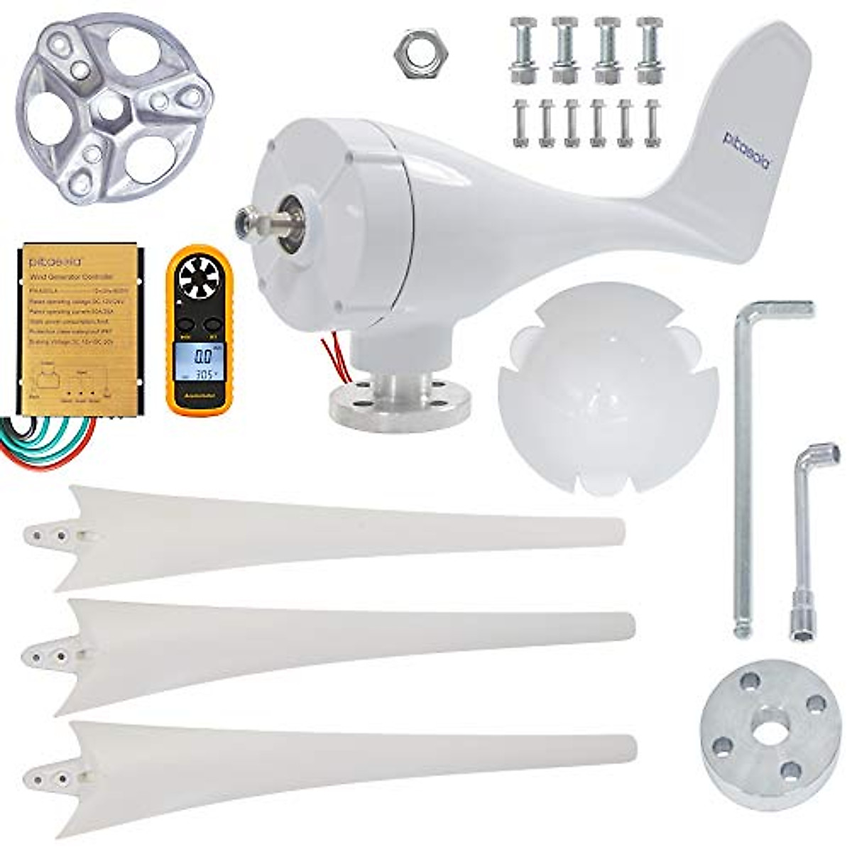 Pikasola 400W Wind Turbine Generator AC 12Volt Economy 3 Blades Windmill for Wind Solar Hybrid System 2.5m/s Start Wind Speed,400w windmill generator for home