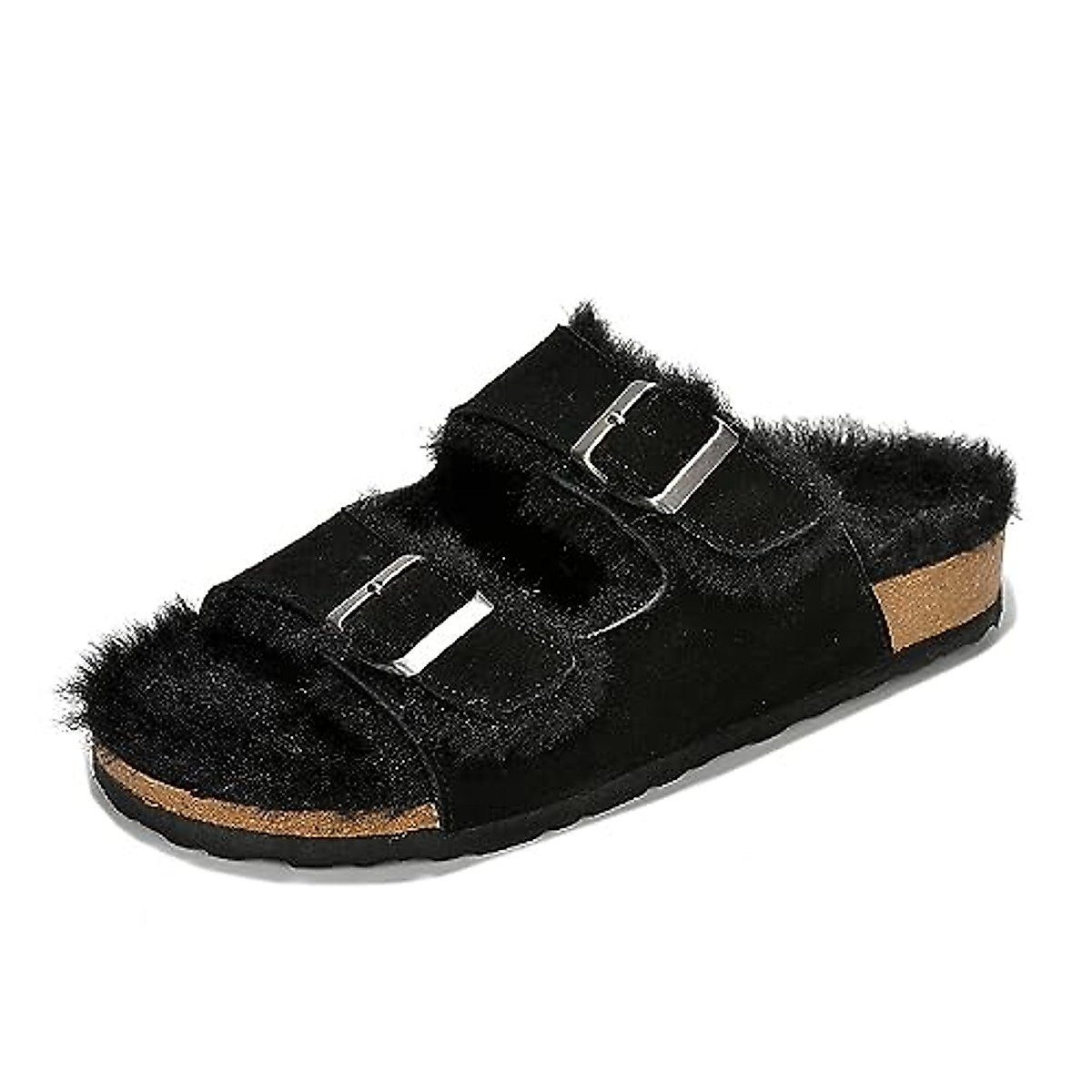 Project Cloud Genuine Suede House Slippers for women - Cozy Womens Sandals Shearling Fur Lining Slides for Women Footwear - Adjustable Straps Sandals for Women 2025 (Dianea, Black, 7)