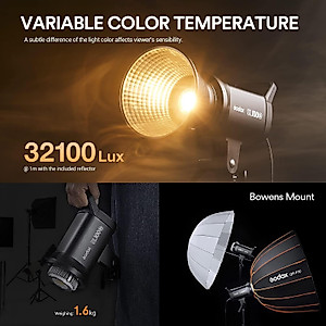Godox SL100Bi 100W Bi-Color LED Video Light, 32100Lux@1M 2800K-6500K CRI96+ TLCI97+ Bowens Mount LED Continuous Lighting for Photography, 11 FX Effects Studio LED with RC-A6 Remote