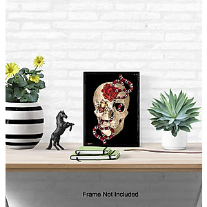 Poster of Wall Art - Gothic Skull Wall Decor - Snake Picture - Glam Print for Room or Home Decoration - Fashion Design - Designer Gifts for Women, Wife, Her, Teens, Girls - Glamour Couture