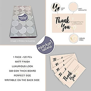 Easykart 120 Thank You For Supporting My Small Business Cards , Gold Foil Business Card Size 3.5" x2", Thank You Cards for Online Retail Shop , Small Business , Customer Package Inserts