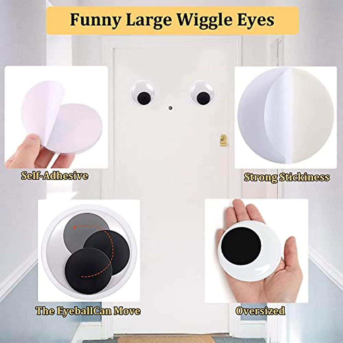 Wiggle Eyes Self-Adhesive Round, 3.93in/3.14in Self Adhesive Black White Plastic Wiggle Eyes for Party Decorations Refrigerator Door Christmas Trees Lawns Car Classroom DIY Craft Projects