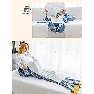 Giroayus Shark Blanket - Shark Blanket Adult, Shark Onesie Blanket, Shark Blanket Hoodie Wearable. (Shark Blanket, 75inX35.5in (L))