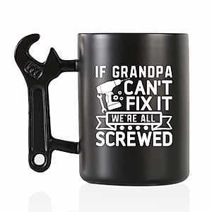 Onebttl Grandpa Gifts Wrench Coffee Mug, Grandfather Gift from Granddaughter and Grandson, 13.5oz/400ml Funny Ceramic Mug for Christmas, Father's Day - Grandpa Can Fix